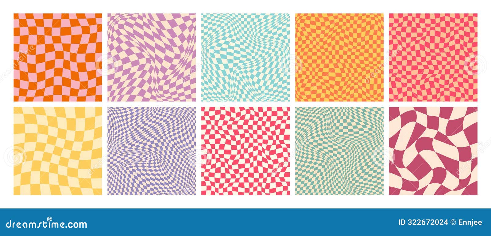 Groovy Checkered Pattern, Colorful Distorted Tiled Grid. Vintage Wavy ...