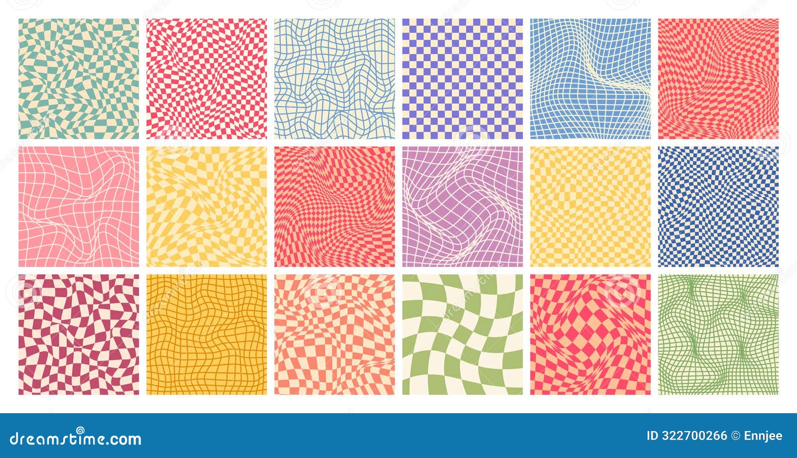 Groovy Checkered Pattern, Colorful Distorted Tiled Grid. Vintage Wavy ...