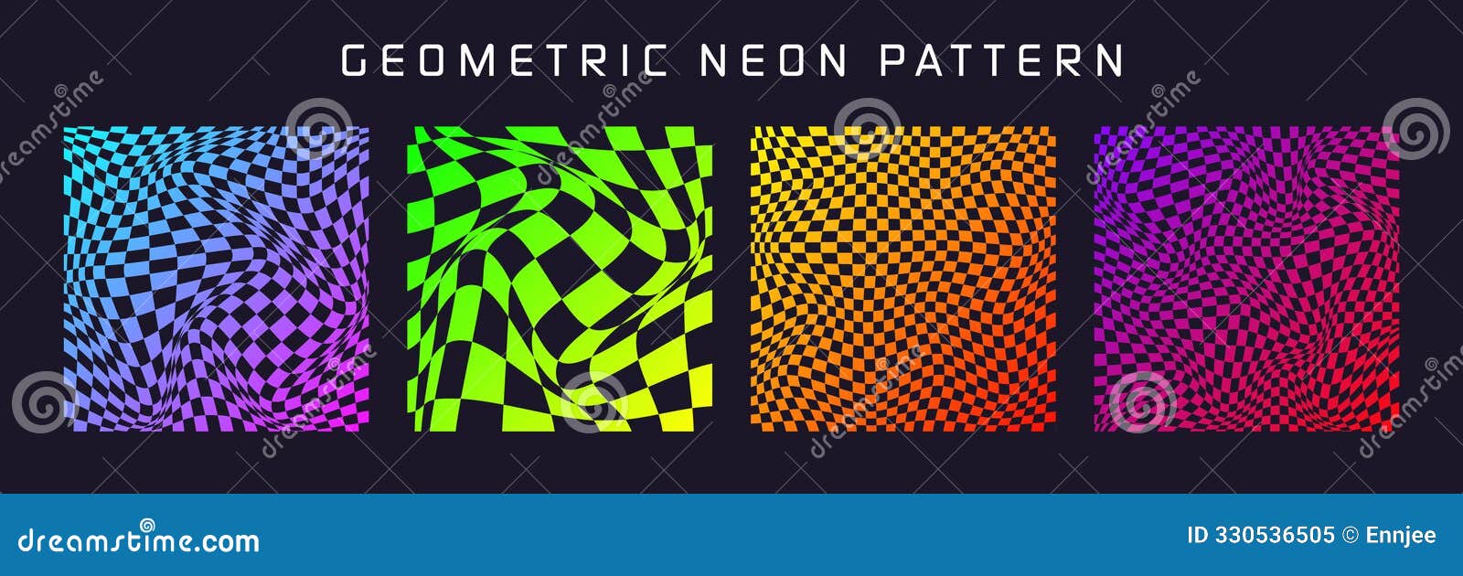 Groovy Checkered Pattern, Colorful Distorted Tiled Grid. Vintage Wavy ...