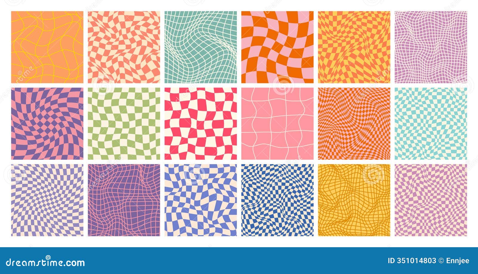 Groovy Checkered Pattern, Colorful Distorted Tiled Grid. Vintage Wavy ...