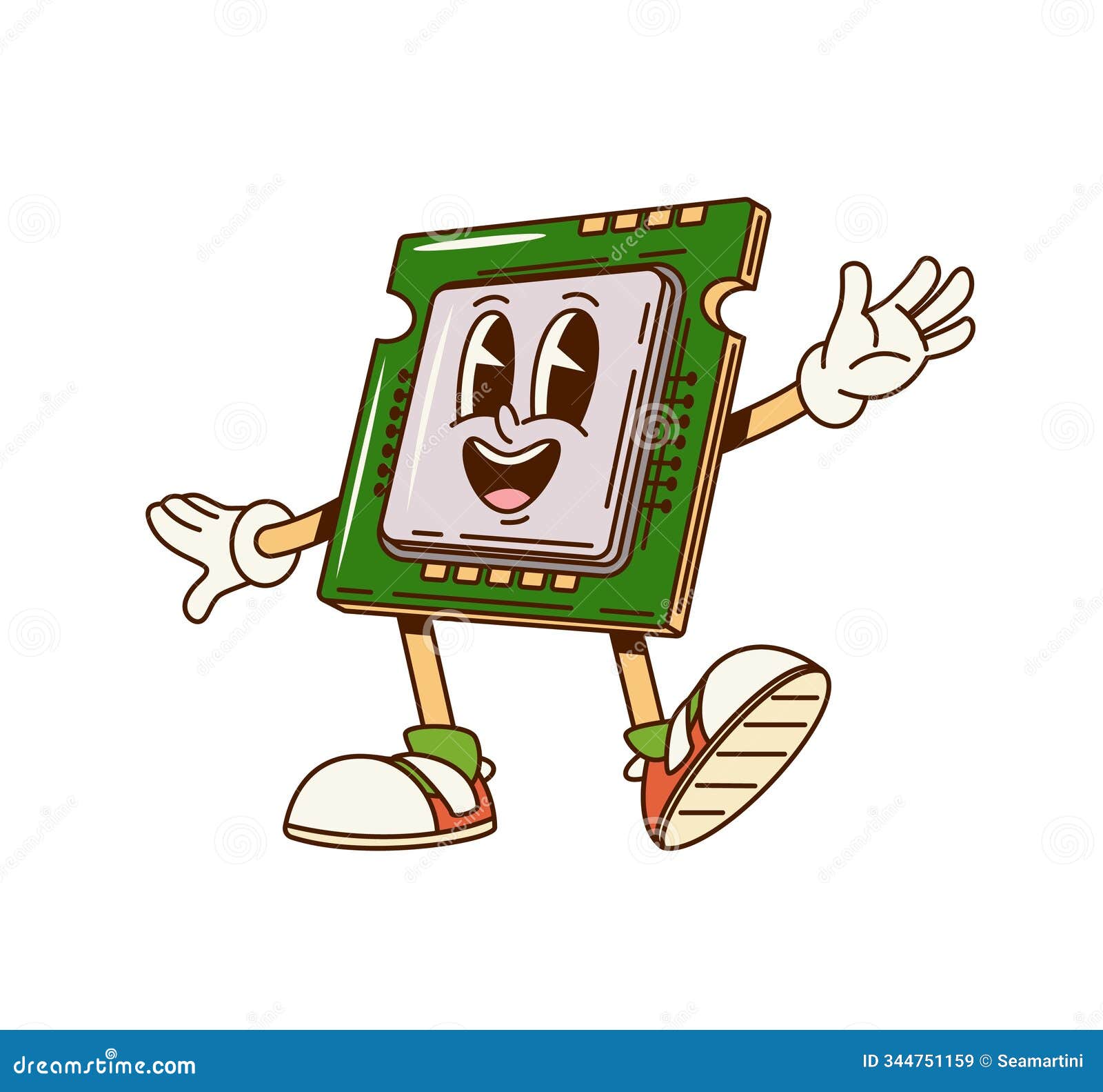 Groovy Computer Chip Character with Funny Face Stock Illustration ...