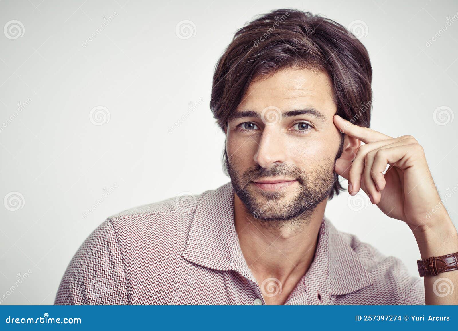 Groovy Cool. a Young Man with 70s Style Sitting in the Studio. Stock ...