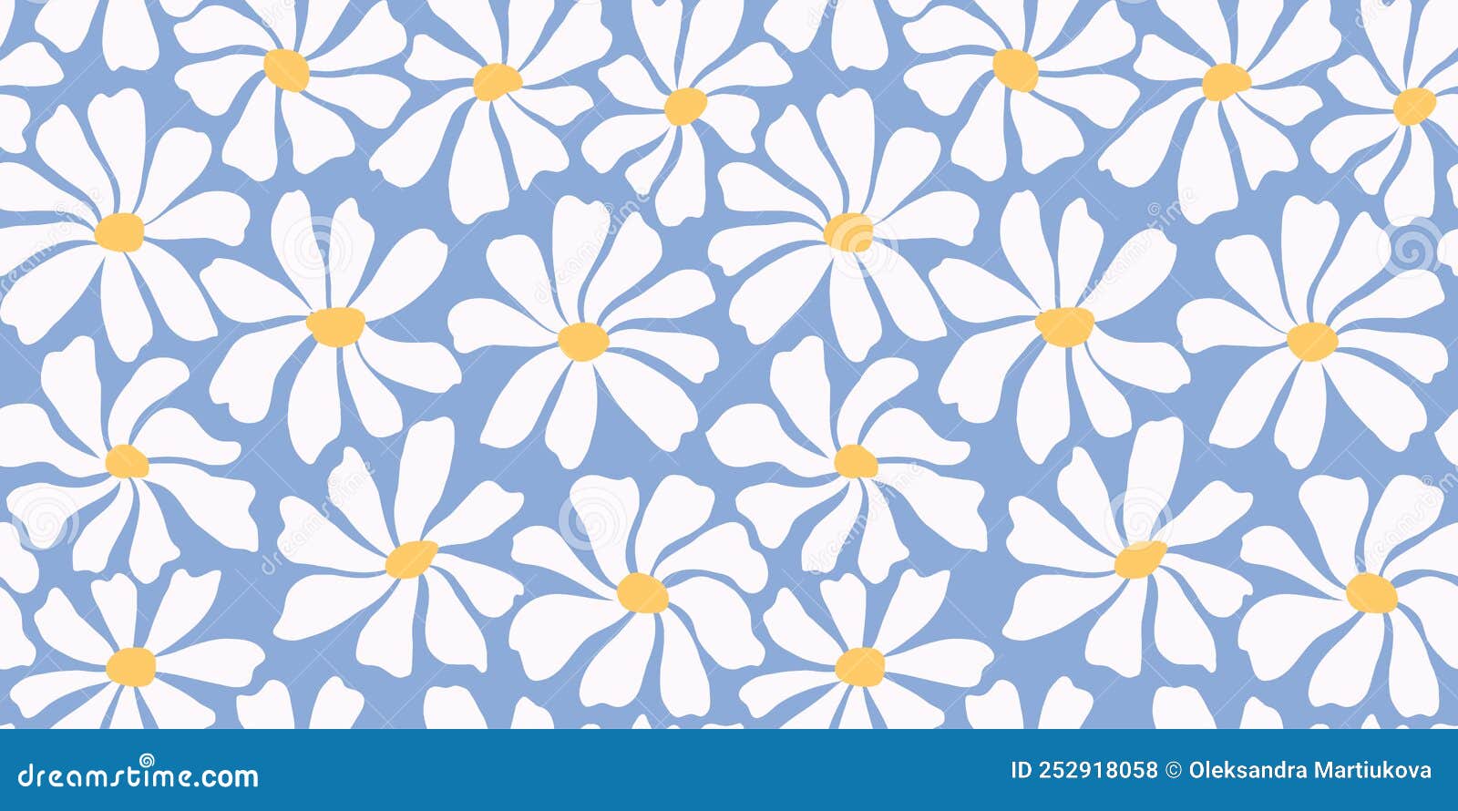 Groovy Daisy Flower Seamless Pattern. Cute Hand Drawn Floral Background ...