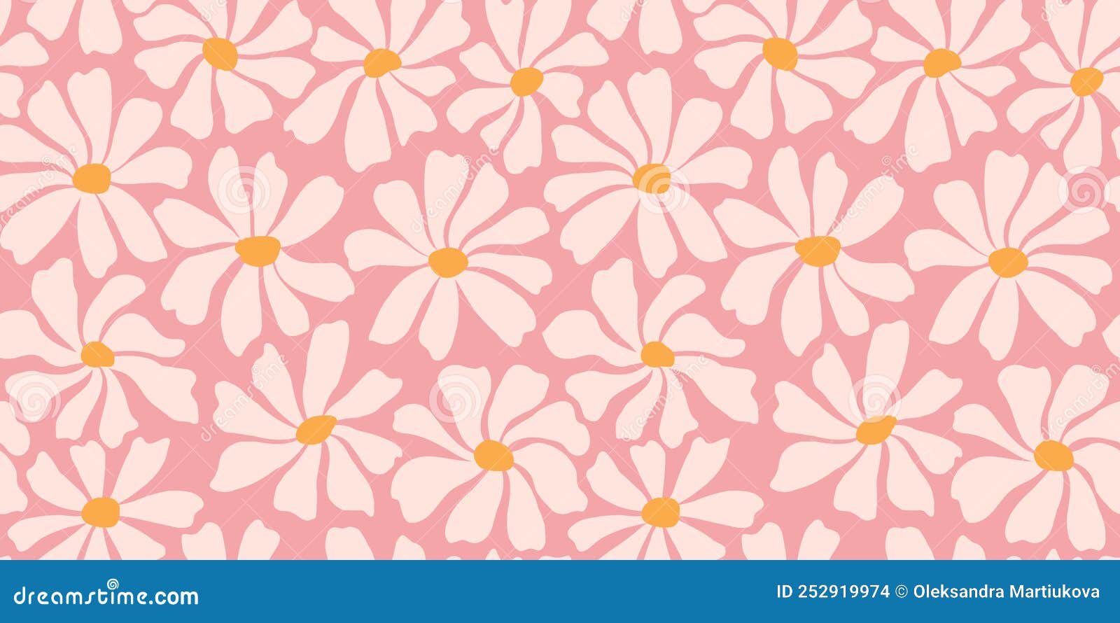 Groovy Daisy Flower Seamless Pattern. Cute Hand Drawn Floral Background ...