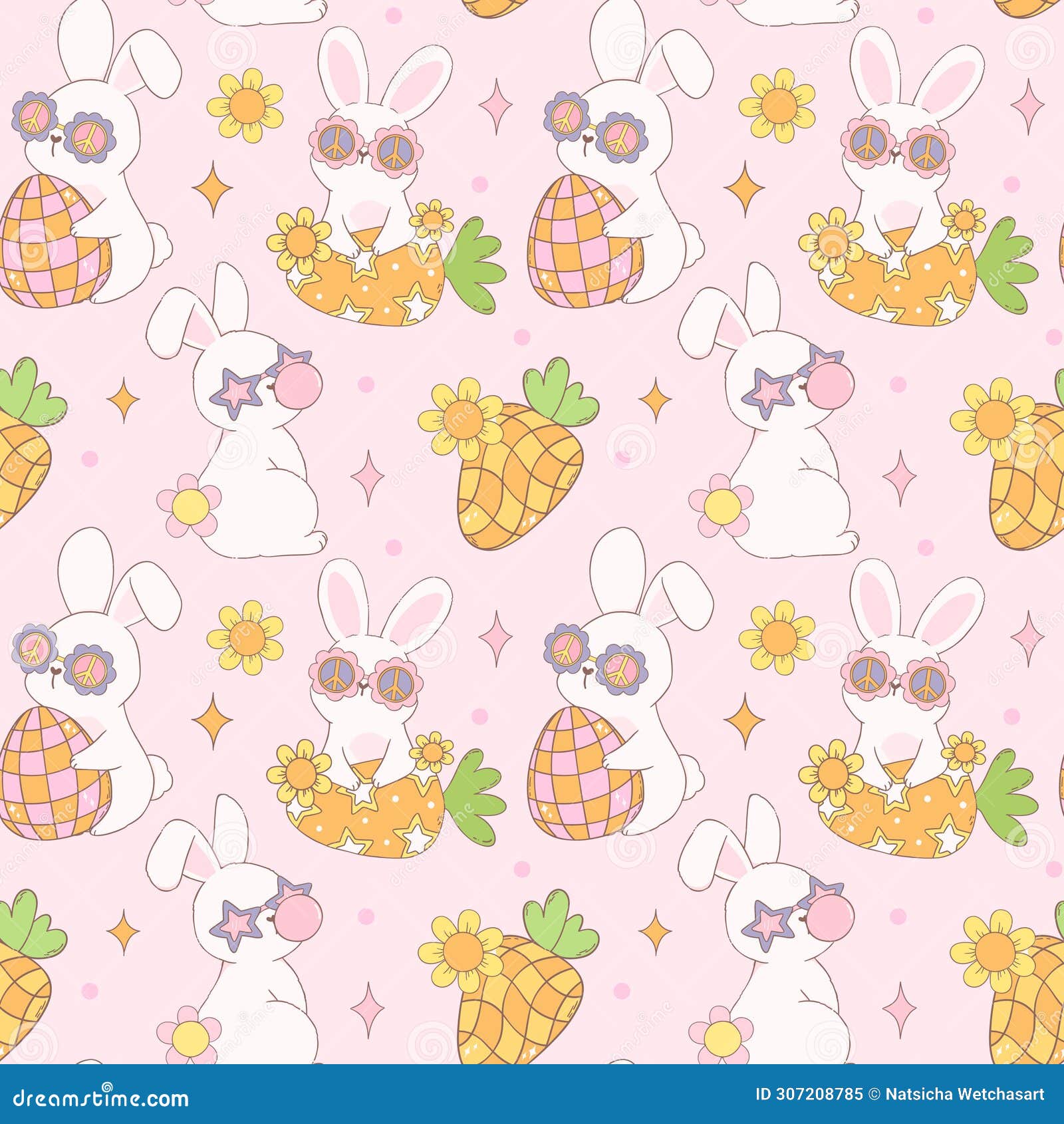 Groovy Easter Pattern Seamless Retro Disco Bunny Playful Animal Doodle ...