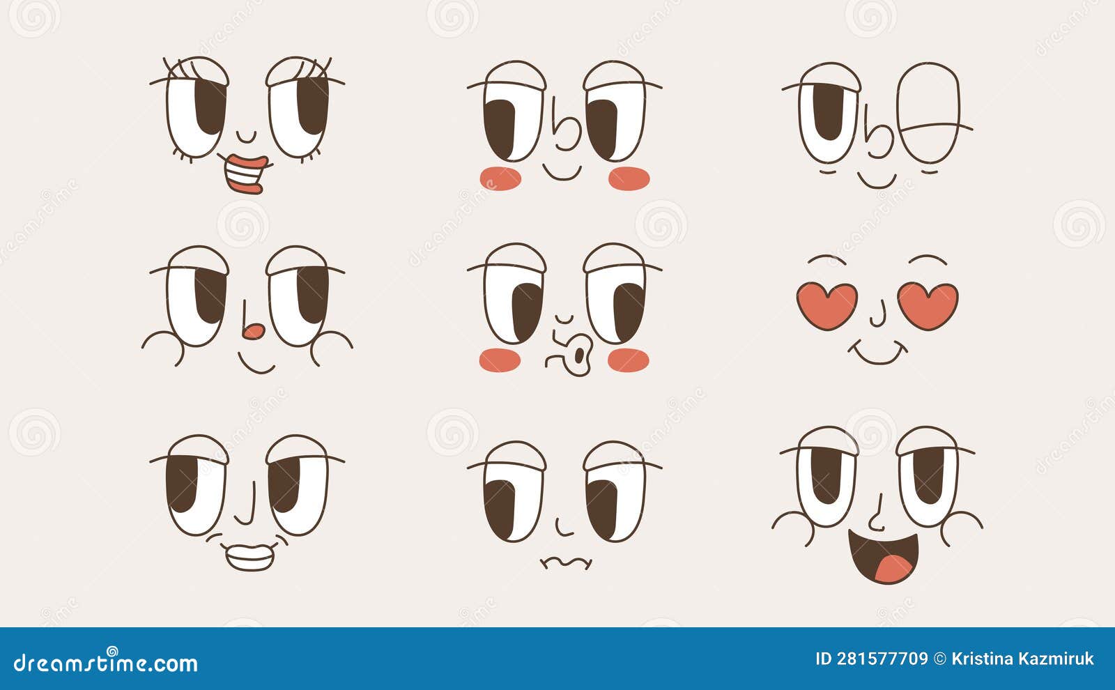 Groovy faces of the 70s. stock vector. Illustration of vintage - 281577709