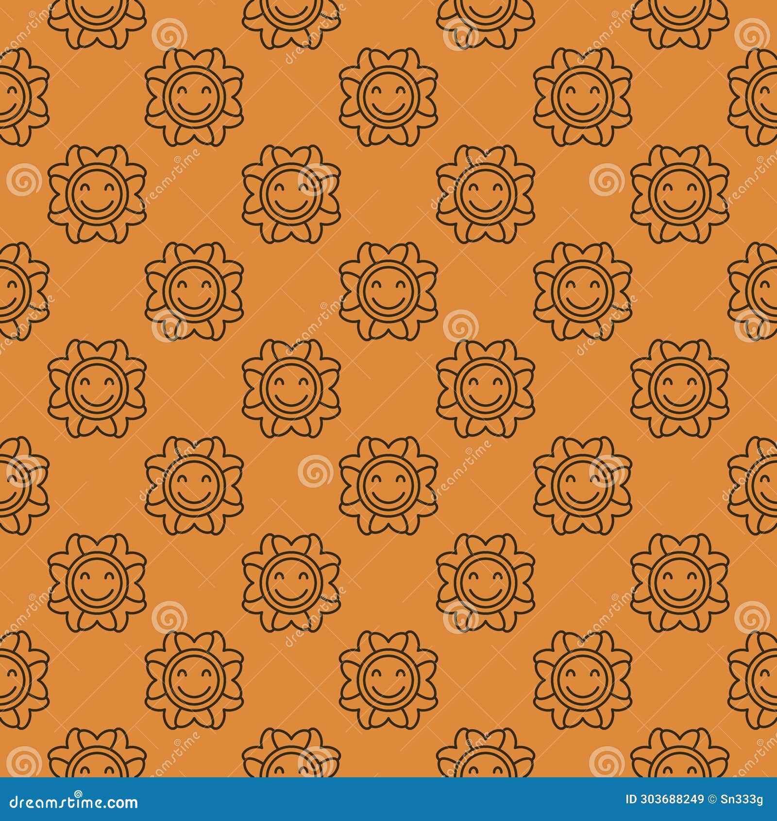 Groovy Flower Vector Outline Orange Seamless Pattern Stock Vector ...