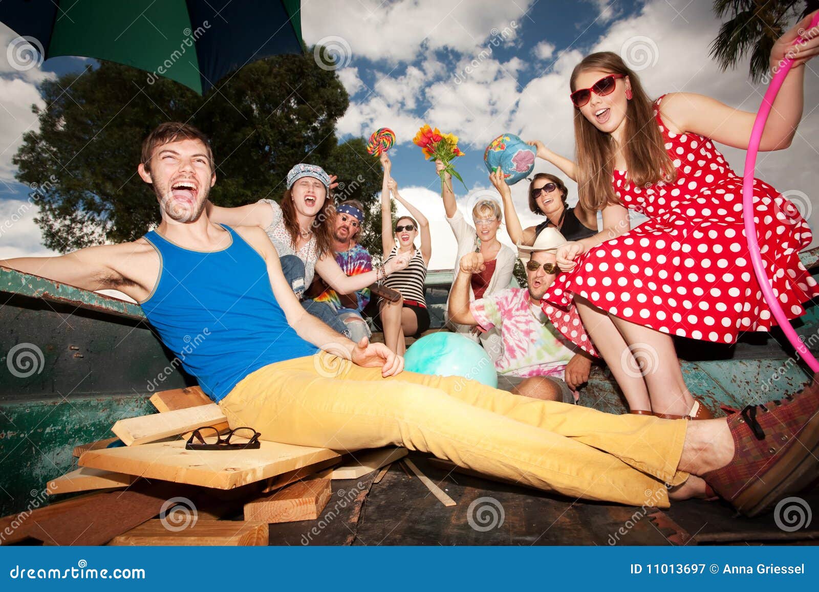 Groovy Group in the Back of Truck Stock Image - Image of flowers, music ...