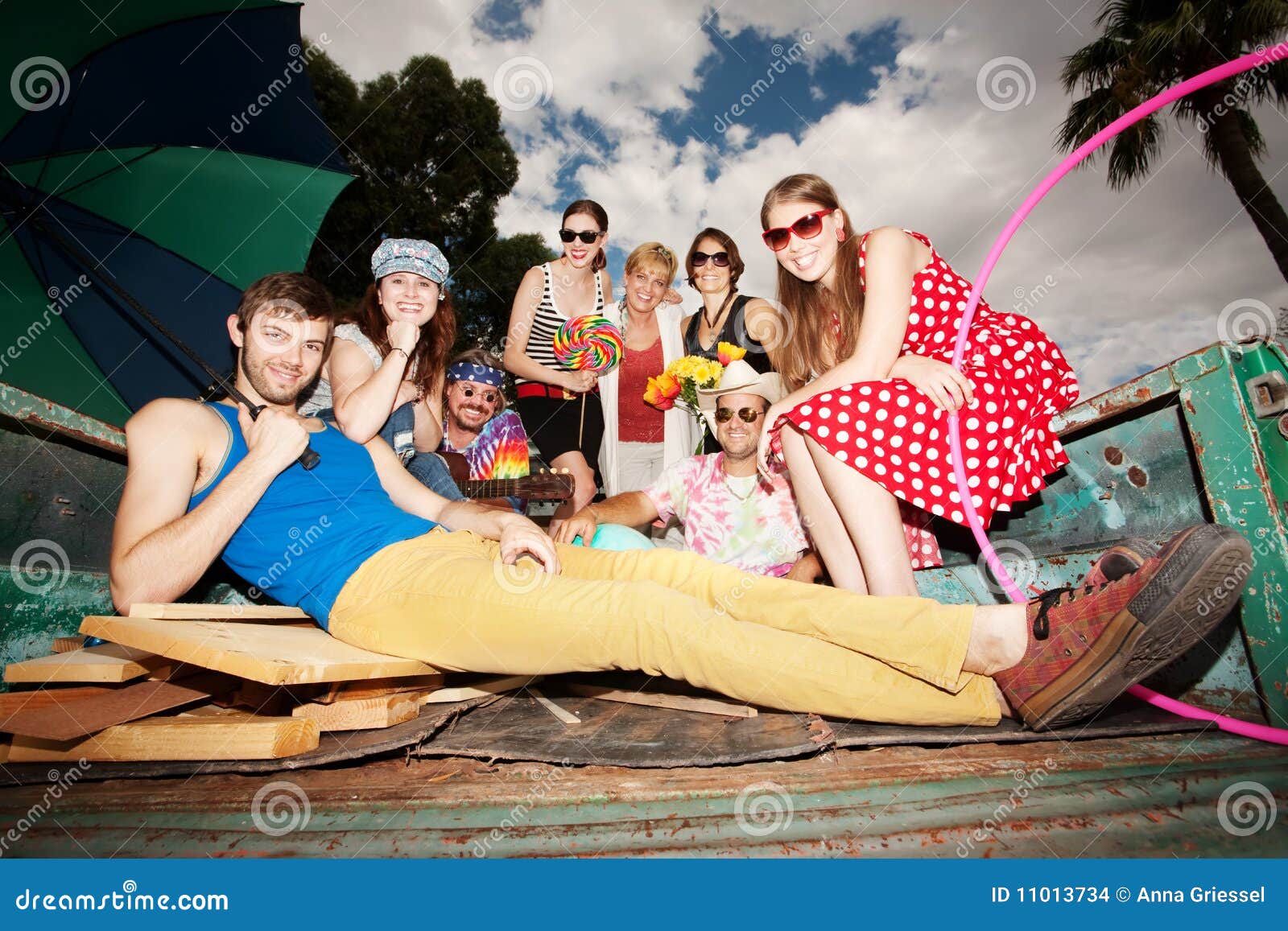 Groovy Group in the Back of Truck Stock Photo - Image of cheerful ...