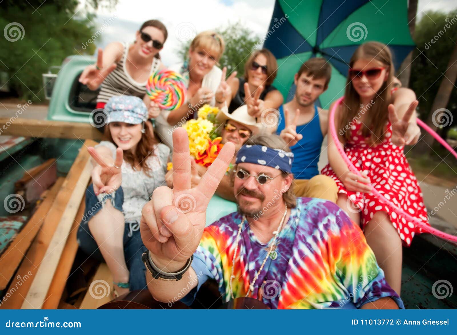 Groovy Group in the Back of Truck Stock Photo - Image of truck, peace ...