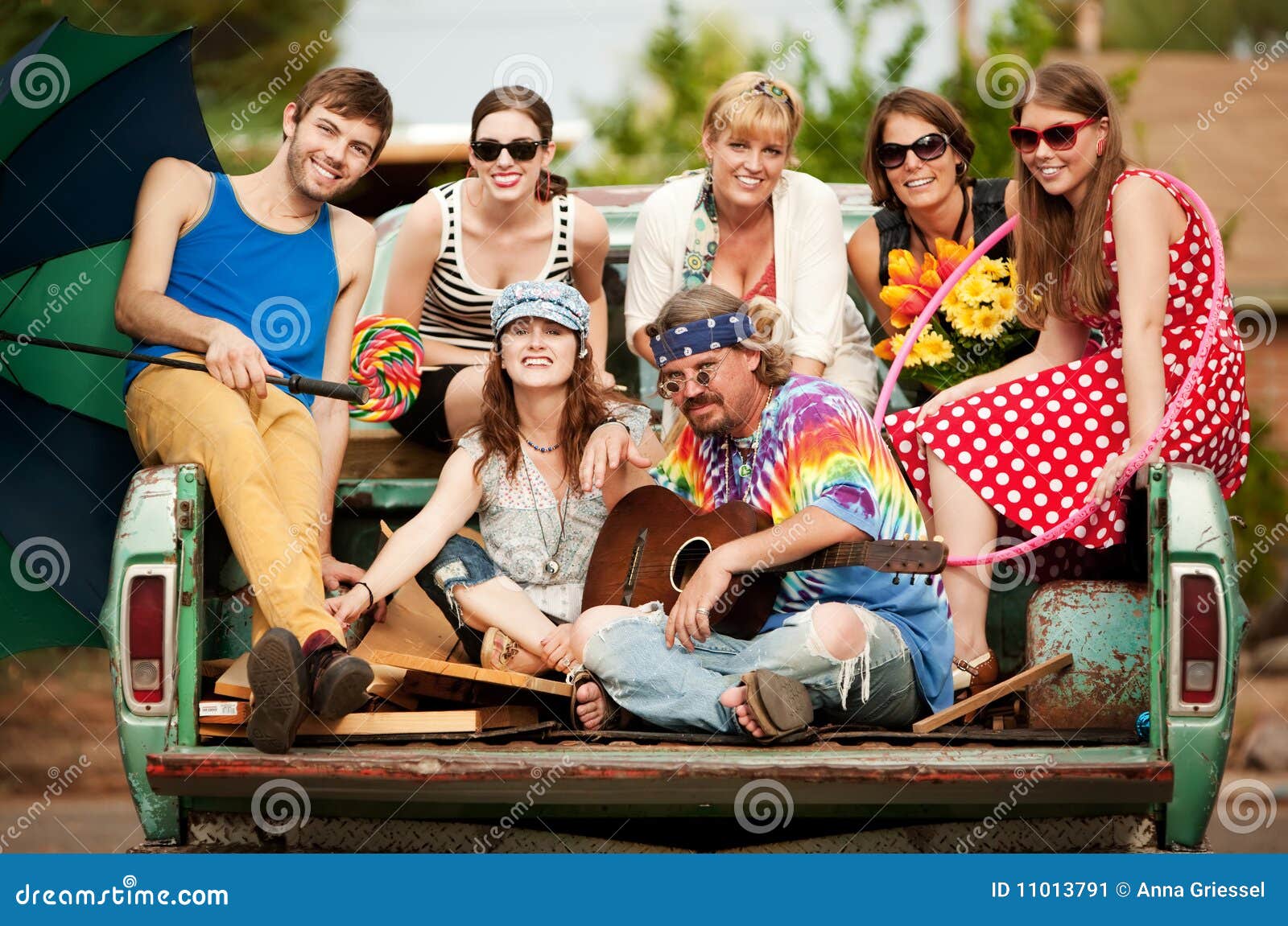 Groovy Group in the Back of Truck Stock Image - Image of woman ...