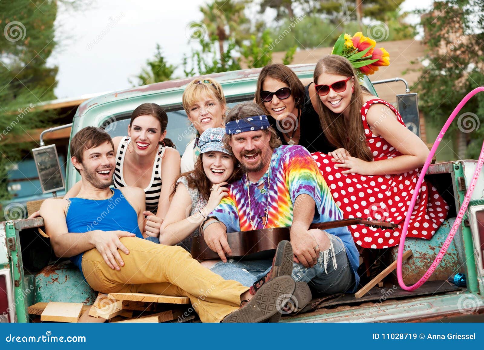 Groovy Group in the Back of Truck Stock Image - Image of laugh ...