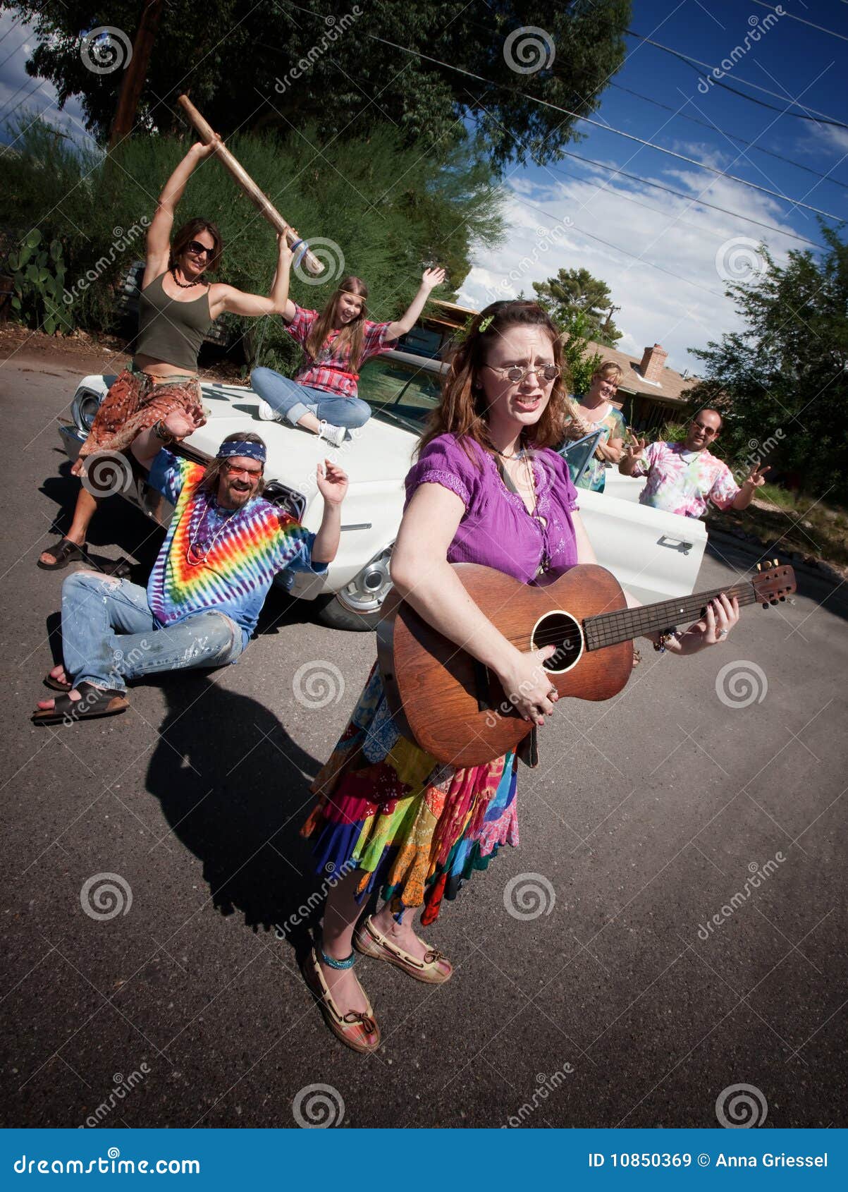 Groovy Group with Female Singer Stock Image - Image of bandanna ...