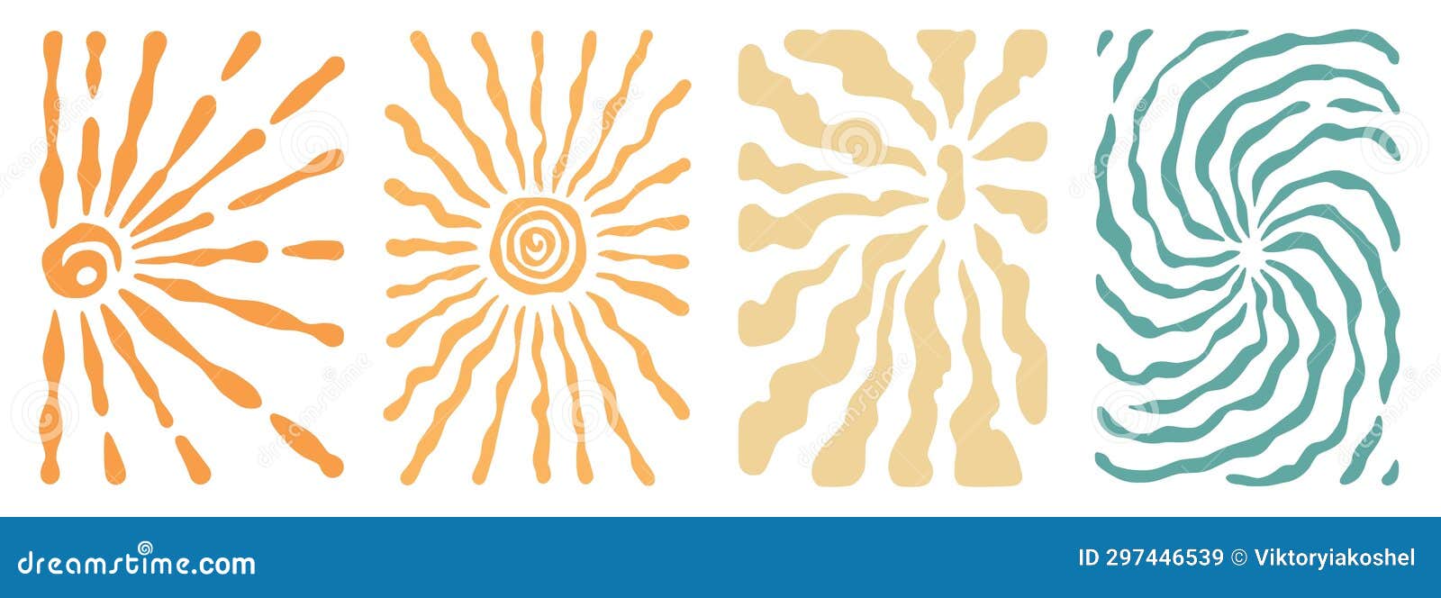 Groovy Hippie 70s Backgrounds. Waves, Swirl, Twirl, Flower, Rays ...