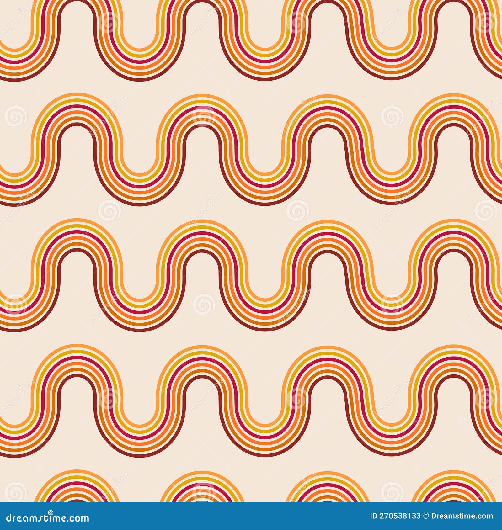 Abstract Retro 70s Geometric Swirly Lines Seamless Pattern in Orange ...