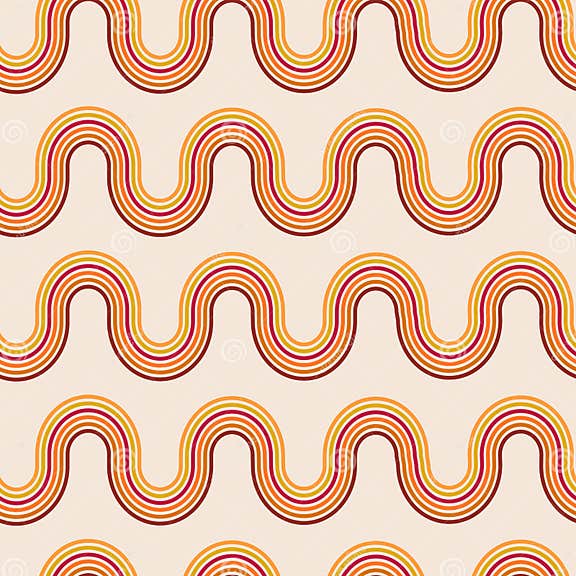 Abstract Retro 70s Geometric Swirly Lines Seamless Pattern in Orange ...