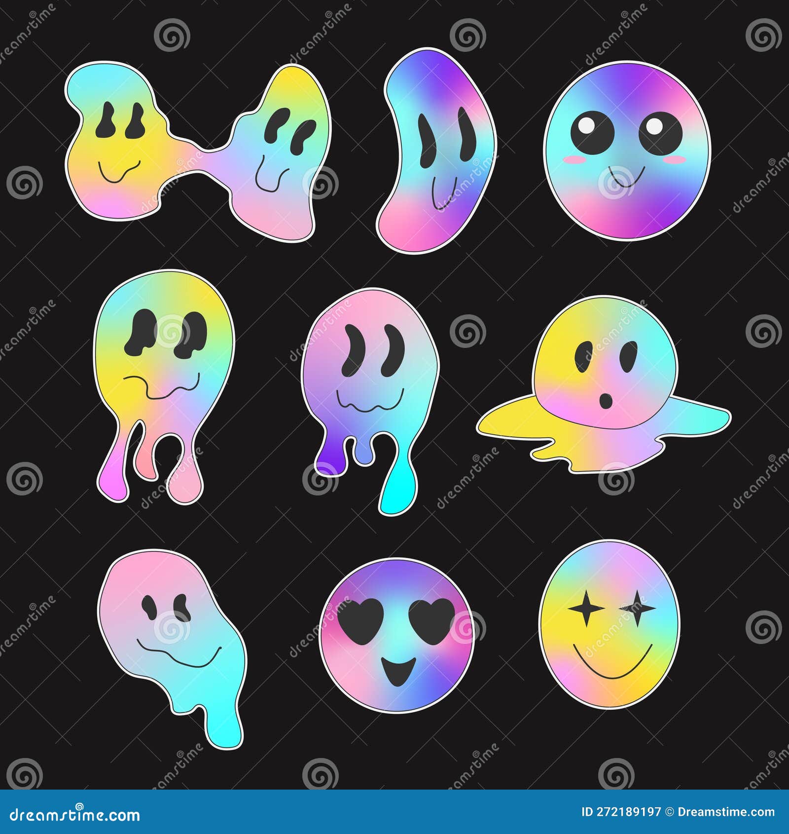 Groovy Melting and Dripping Gradient Smile . Distorted Emoji Sticker ...