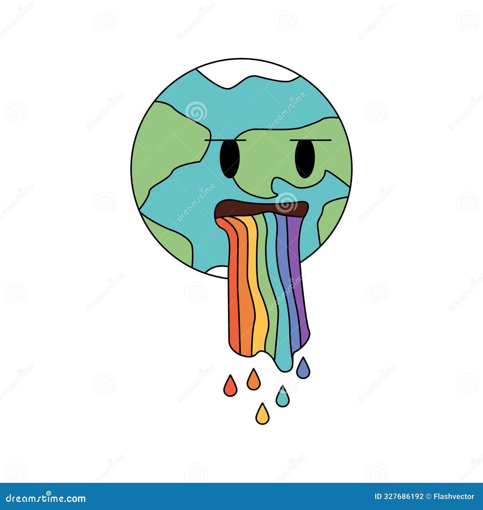 Groovy Planet Earth Character with Psychedelic Rainbow from Mouth Stock ...