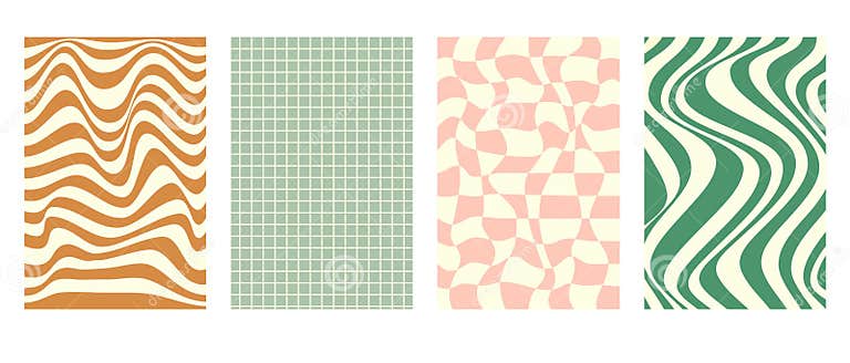 Groovy Psychedelic Checkered and Wavy Patterns Set Stock Illustration ...