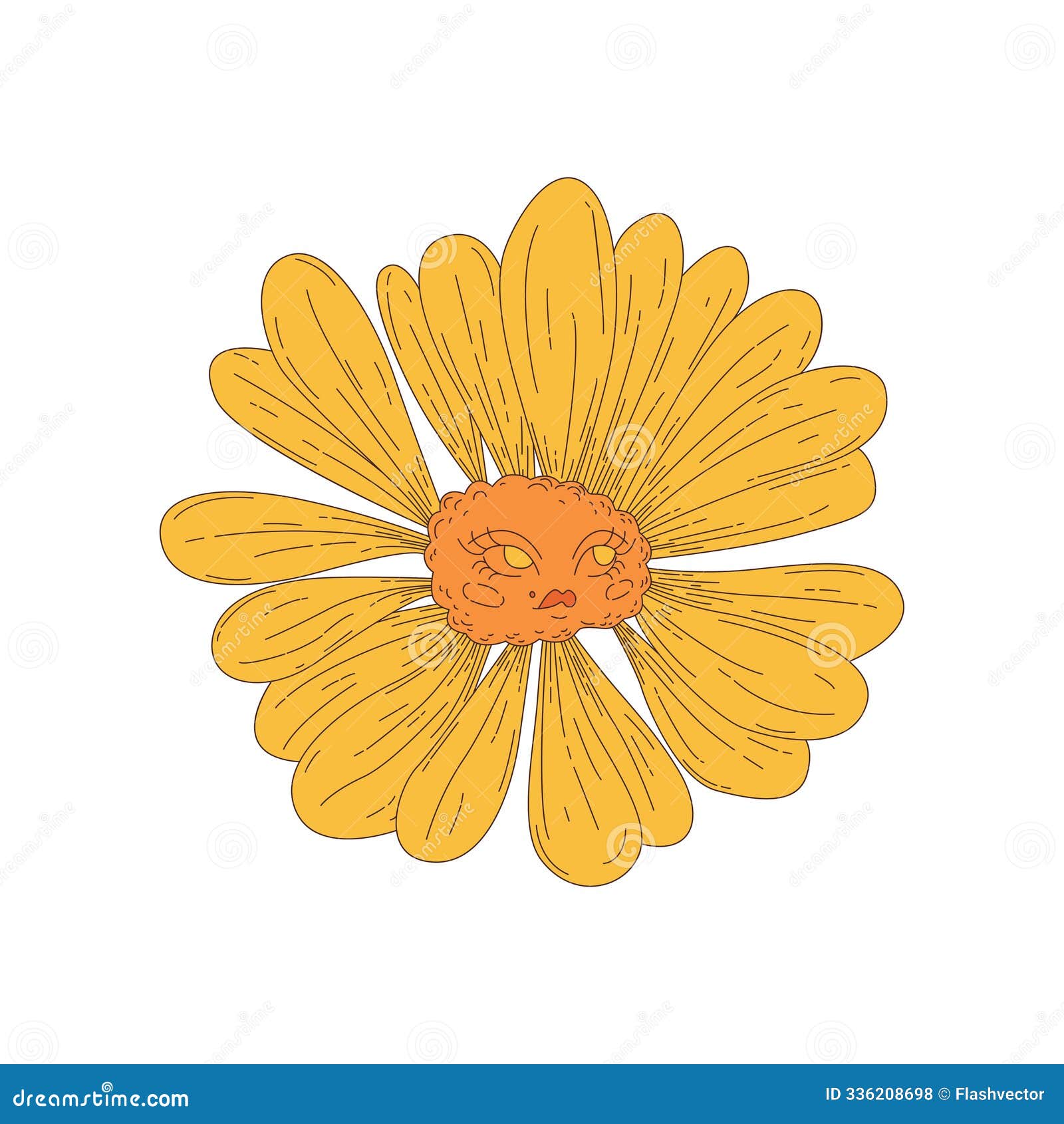 Groovy Psychedelic Yellow Flower with Female Face and Funny Expression ...