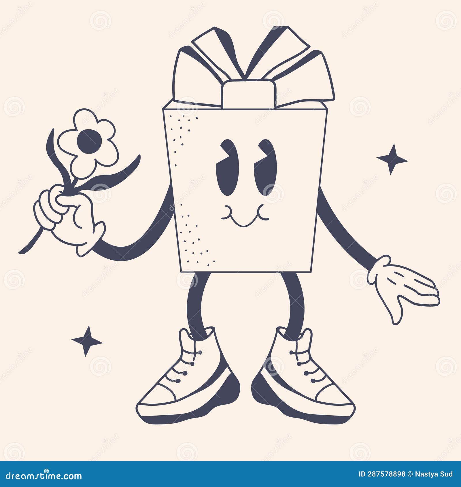 Groovy Retro Gift Box. Gift Box Cartoon Character. Isolated Present ...