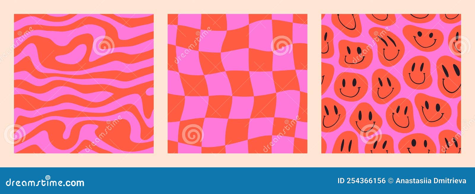Groovy Seamless Patterns Set with Waves, Checkerboard and Melting ... Groovy Seamless Patterns Set with Waves, Checkerboard and Melting ...