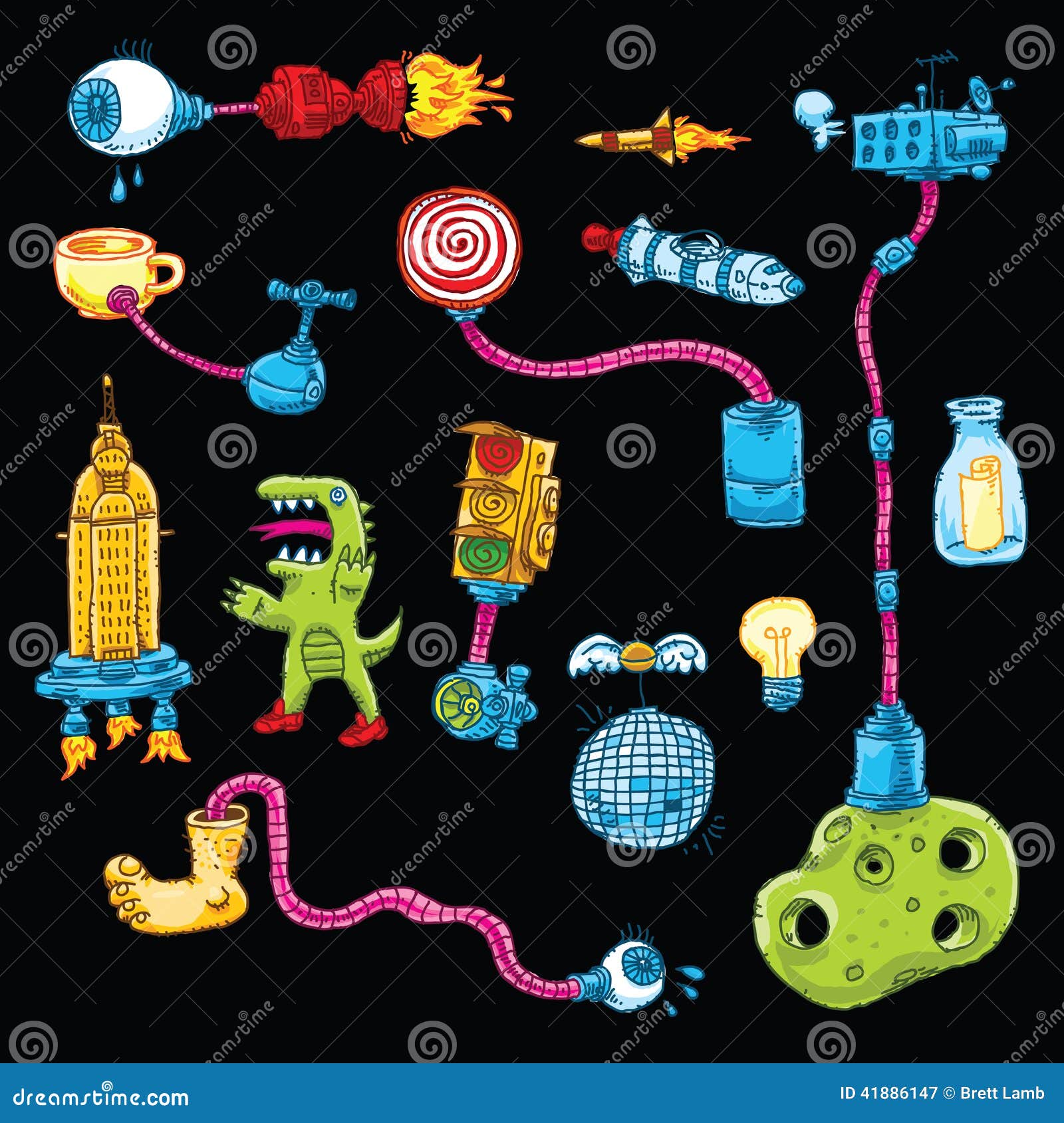 Groovy Space Objects stock illustration. Illustration of collection ...