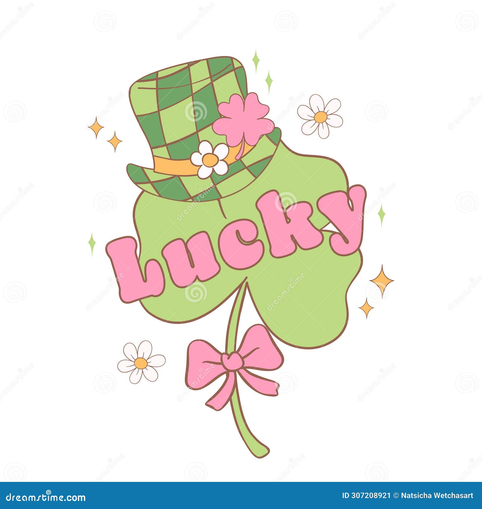 Groovy St Patrick S Day Lucky Clover Leaf with Hat Cartoon Doodle ...