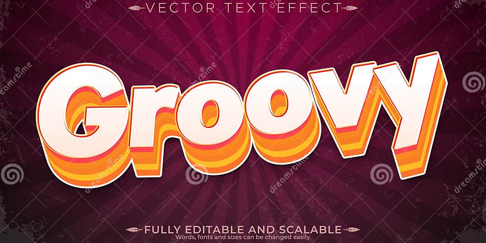 Groovy Text Effect, Editable Vintage and Retro Text Style Stock Vector ...