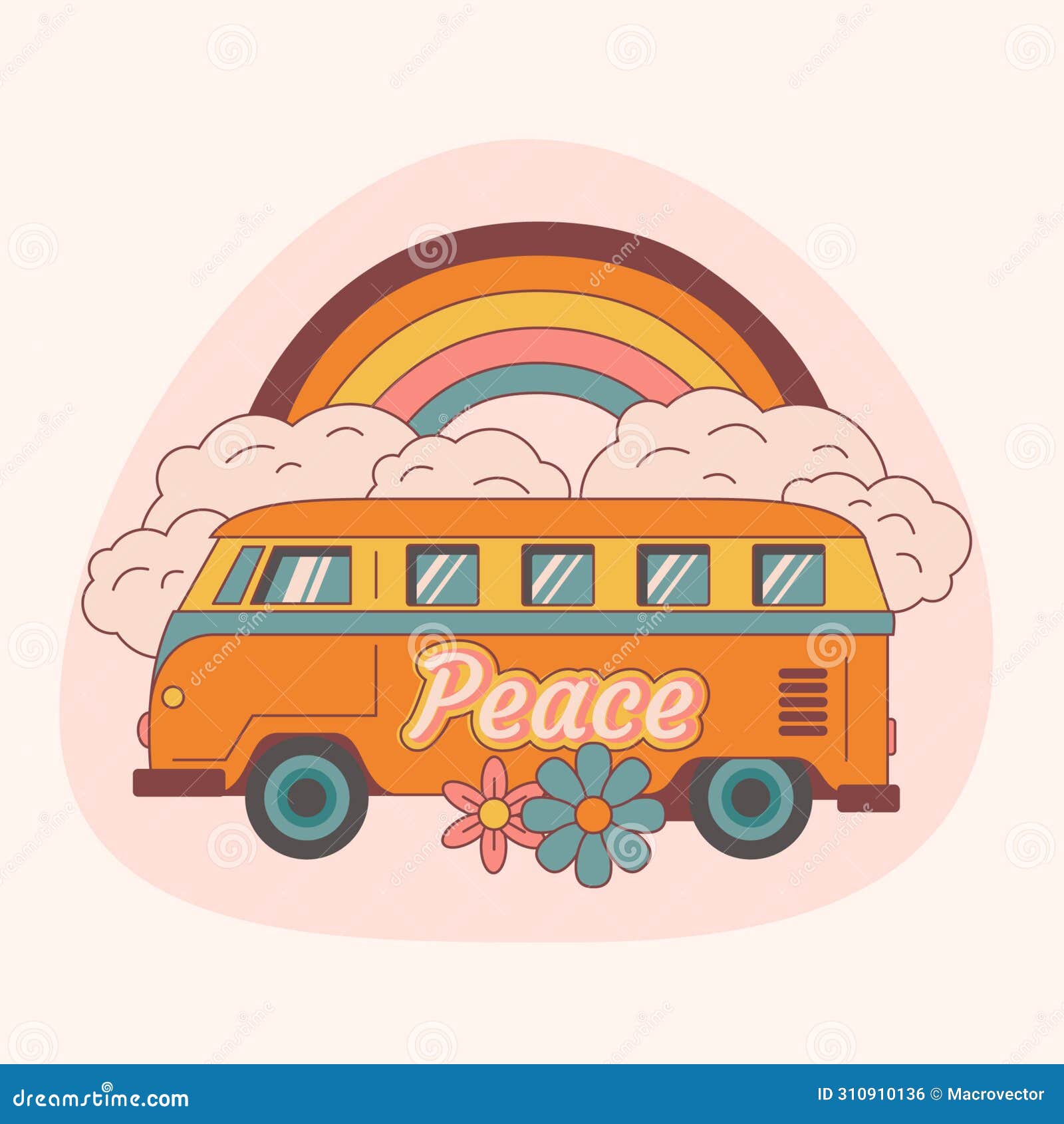 Groovy Van Illustration in Hand Drawn Style Stock Illustration ...