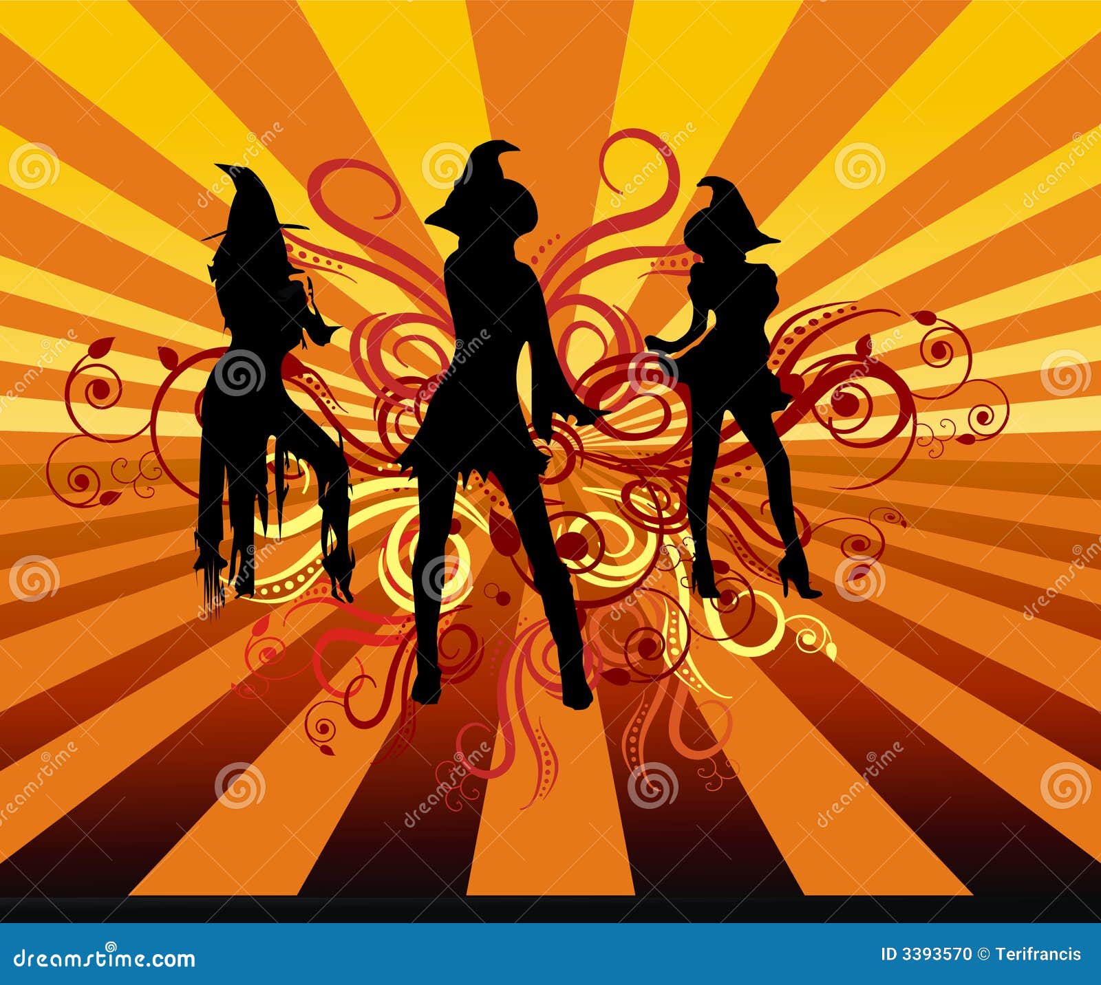 Witches Dance With Brooms. Halloween Party Vector Illustration ...