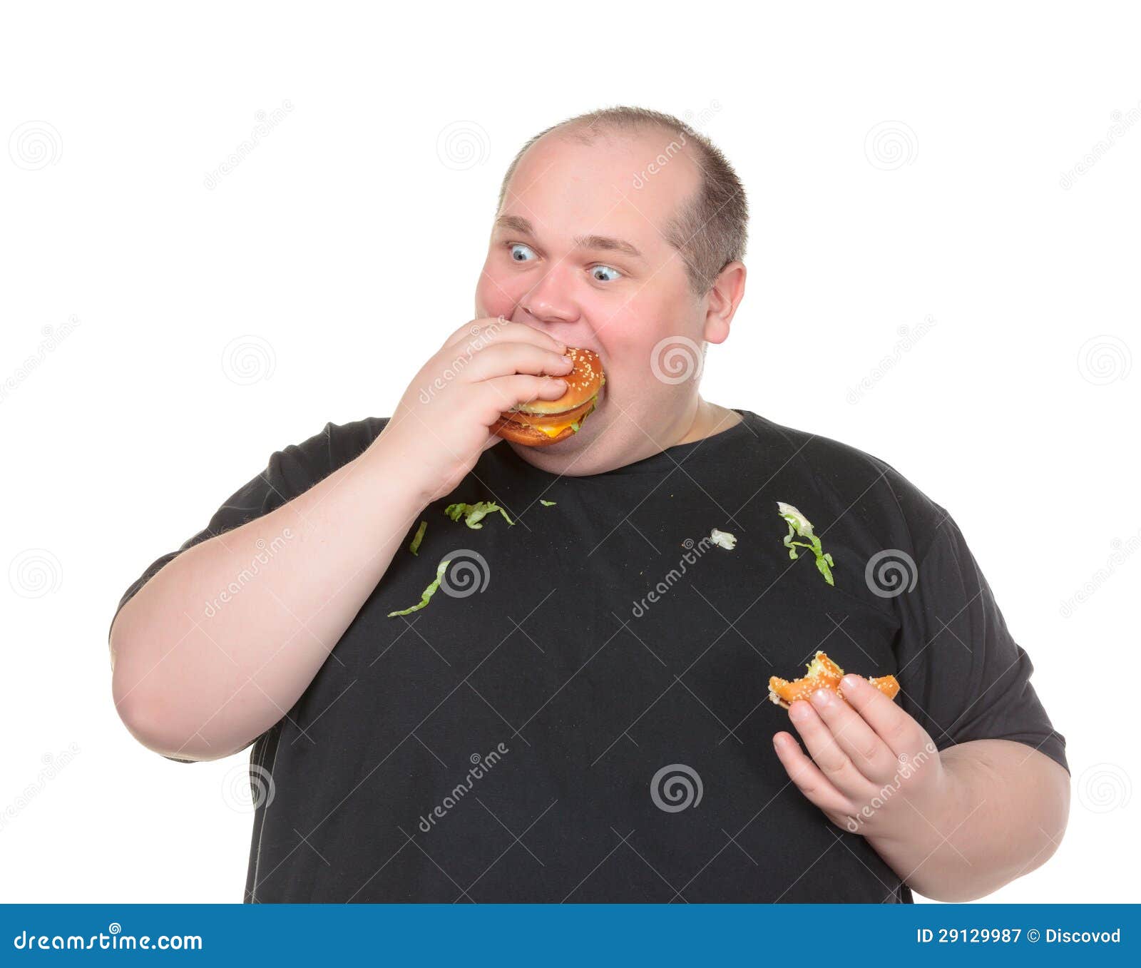 Gros Homme Mangeant Avidement L'hamburger Image stock - Image du ...