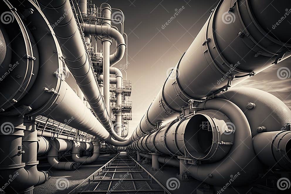 Gros Pipelines Livrant Des Produits Bruts Développés à L'usine De ... Gros Pipelines Livrant Des Produits Bruts Développés à L'usine De ...