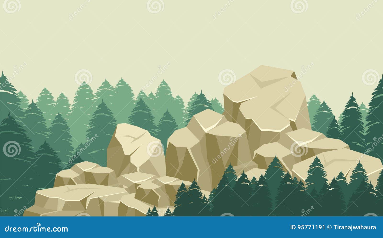 Grote rotsen op het bos vector illustratie. Illustration of groen ...