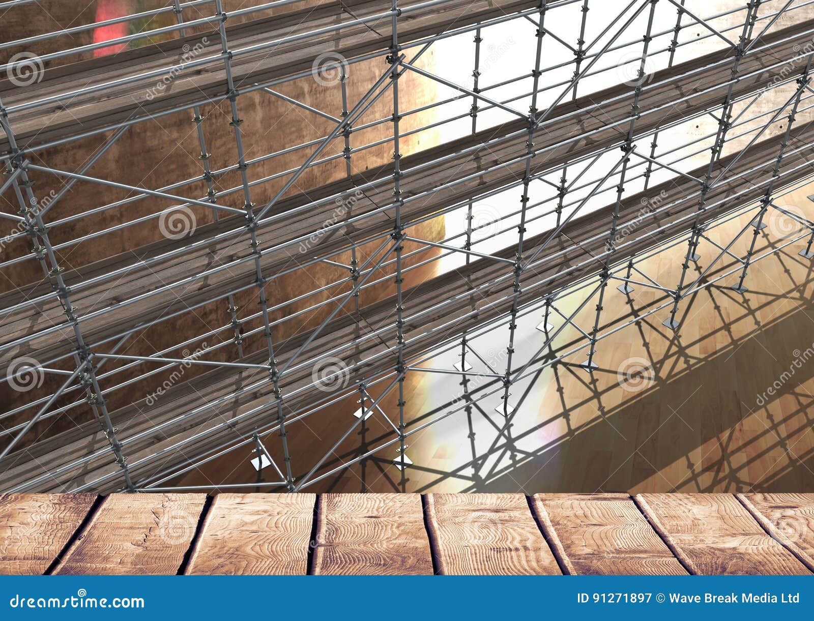 Grote Ruimte Met Houten Plank Met 3D Steiger Stock Illustratie ...