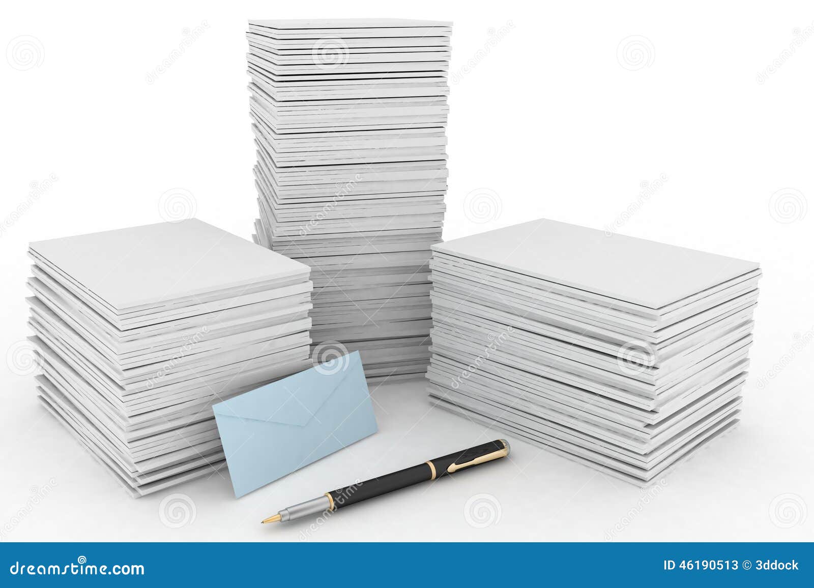 Grote Stapel Van Document, Postenvelop En Pen Op Wit Stock Illustratie ...