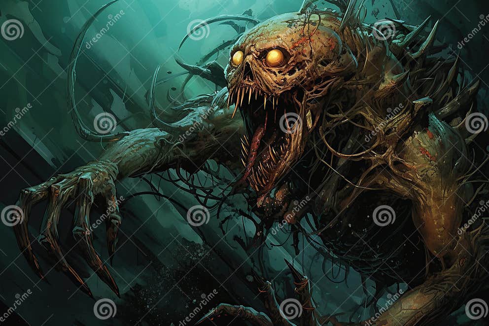 Grotesque Creature on Black Background Stock Illustration ...