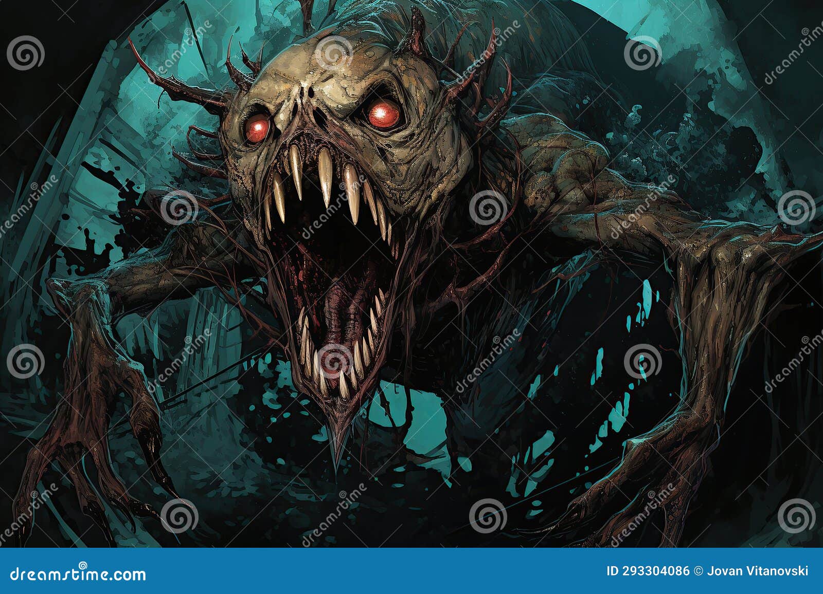 Grotesque Creature on Black Background Stock Illustration ...