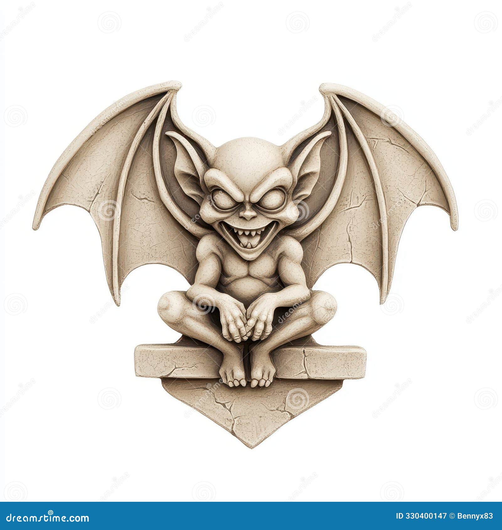 Gargoyle with Grotesque Expression Perched on a Stone Ledge in a Gothic ...