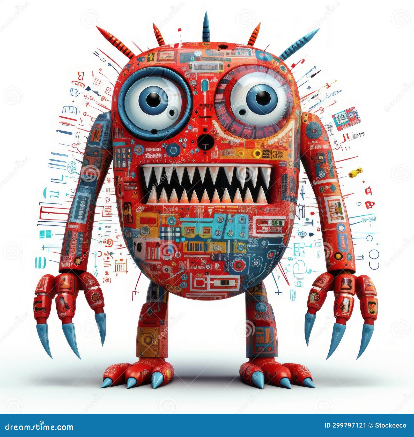 Grotesque Red Robot Monster with Electronic Pieces - Highly Detailed ...