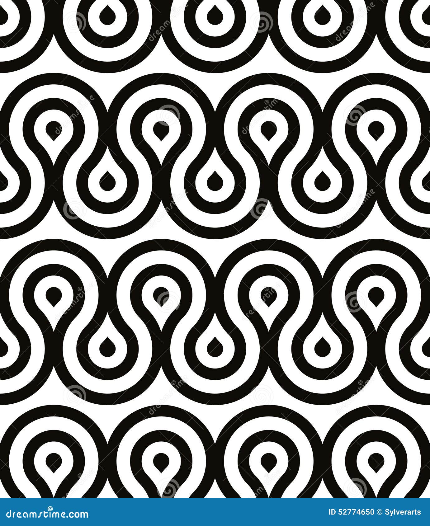 Grotesque Waves Seamless Pattern, Black and White Retro Style Geometric ...