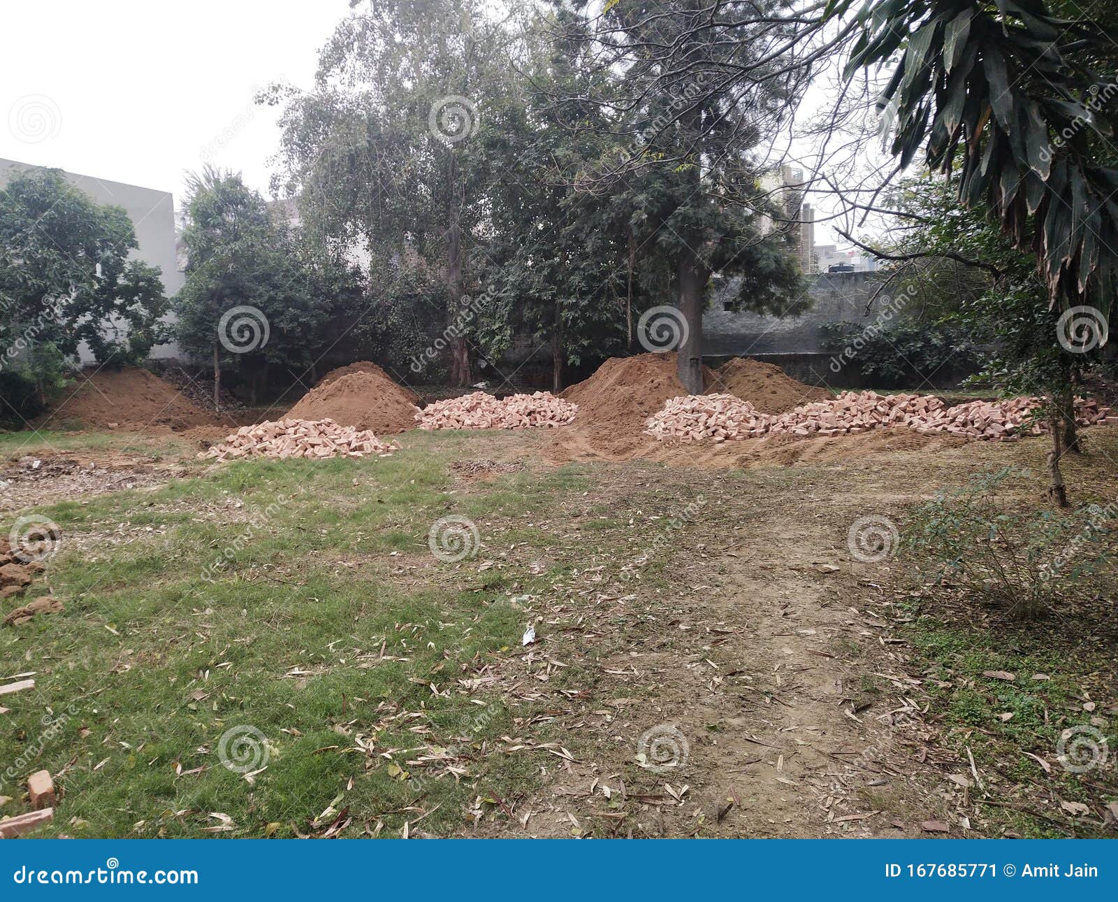 Ground Area with Bricks, Sand and Soil Stock Image - Image of bricks ...