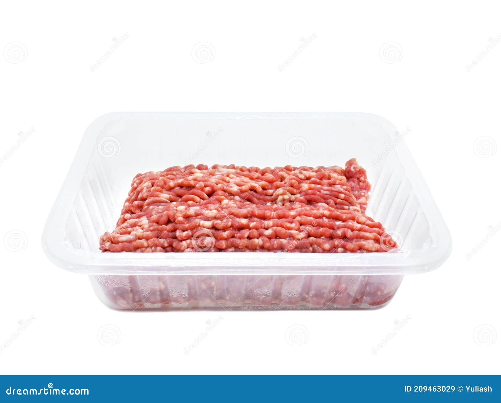 Ground Beef in a Plastic Container Isolated on White Background. Fresh ...