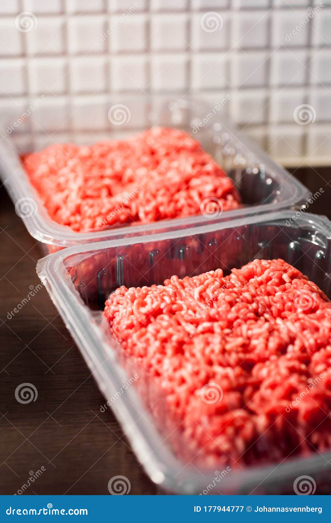 Ground Beef in Plastic Packaging on Kitchen Counter Top Stock Image ...