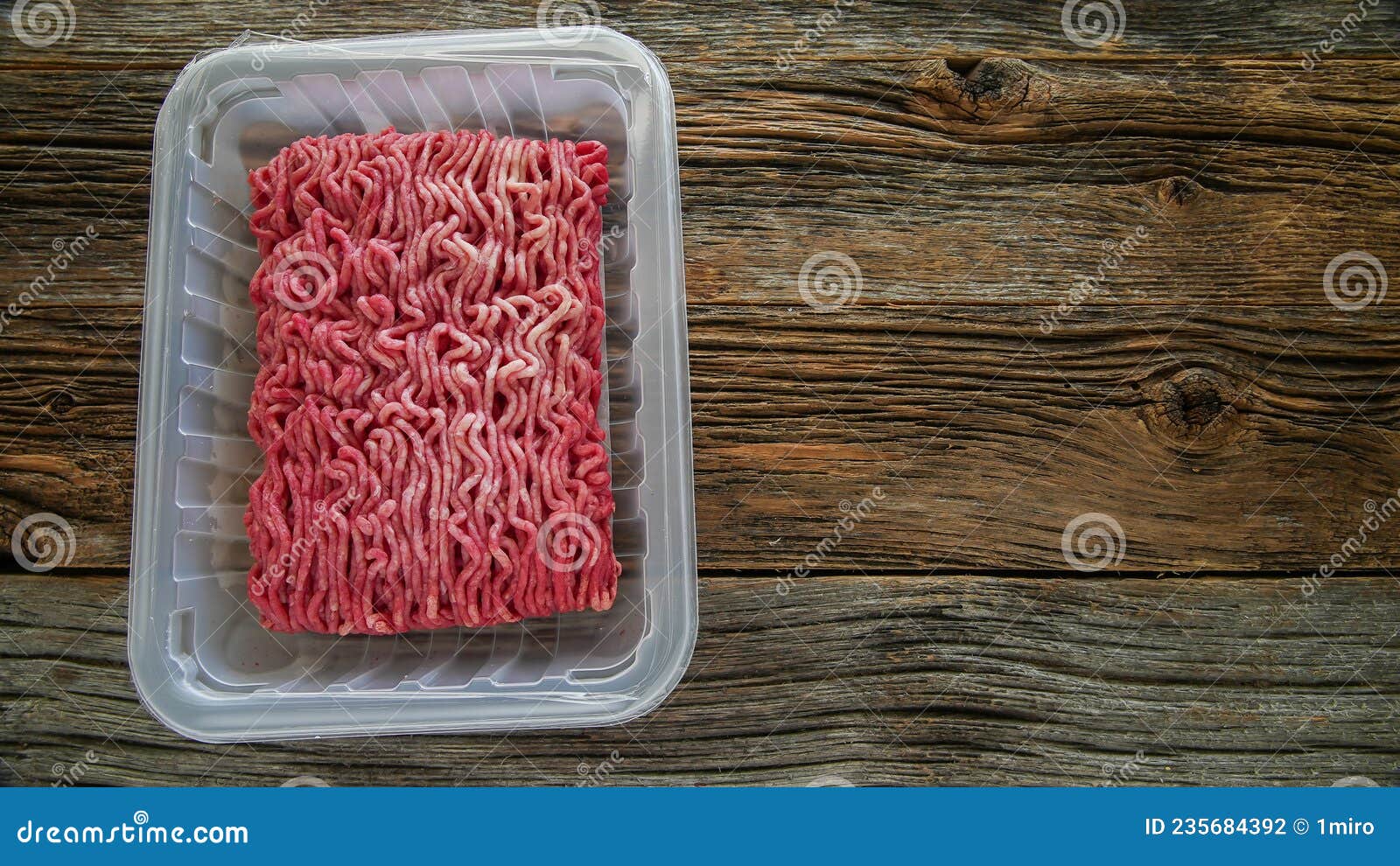 Ground Beef in Plastic Try on Table Stock Photo - Image of cooking ...