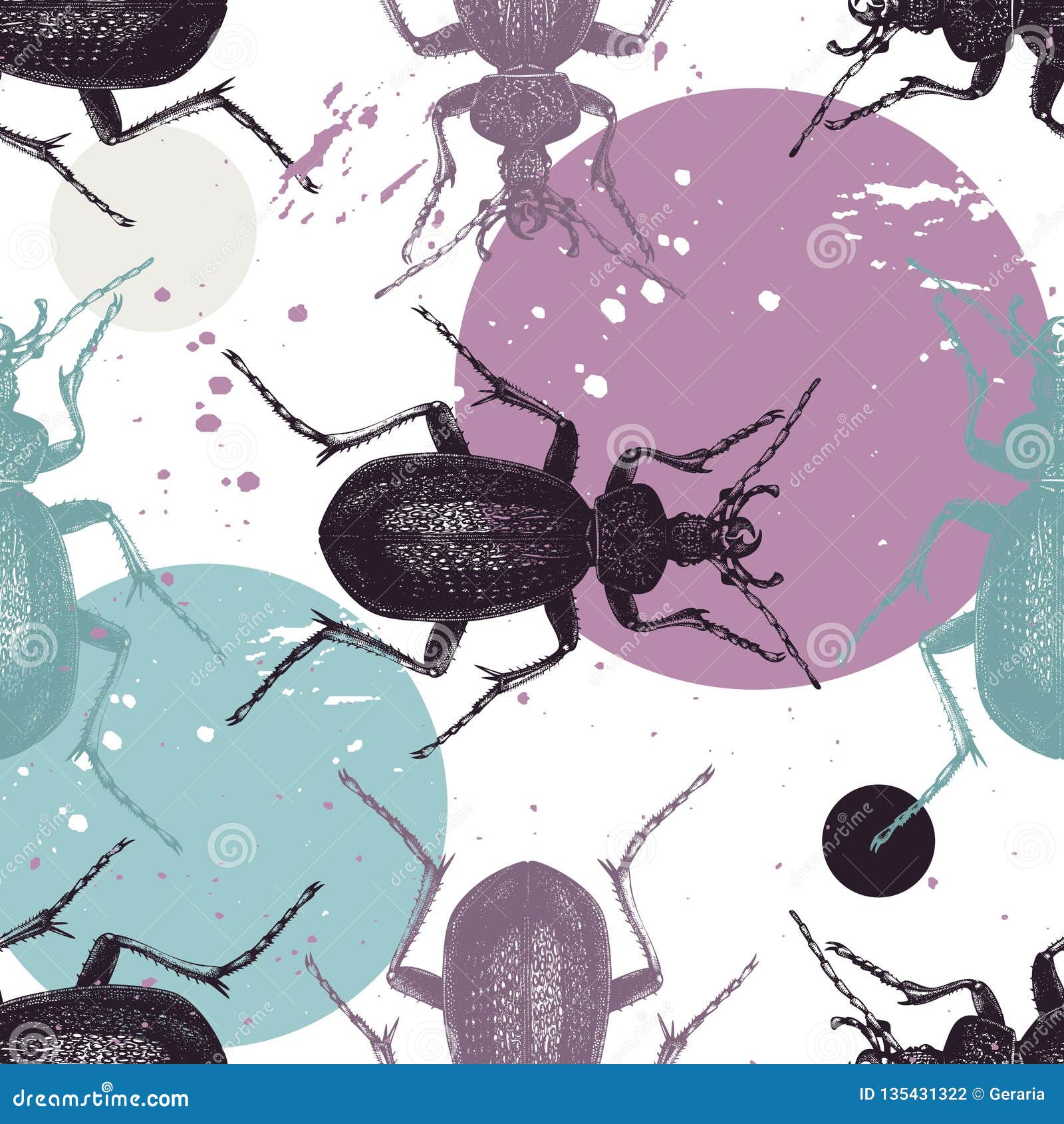 Huge Violet Ground Beetle Pattern with Colorful Paint Spots. Seamless ...