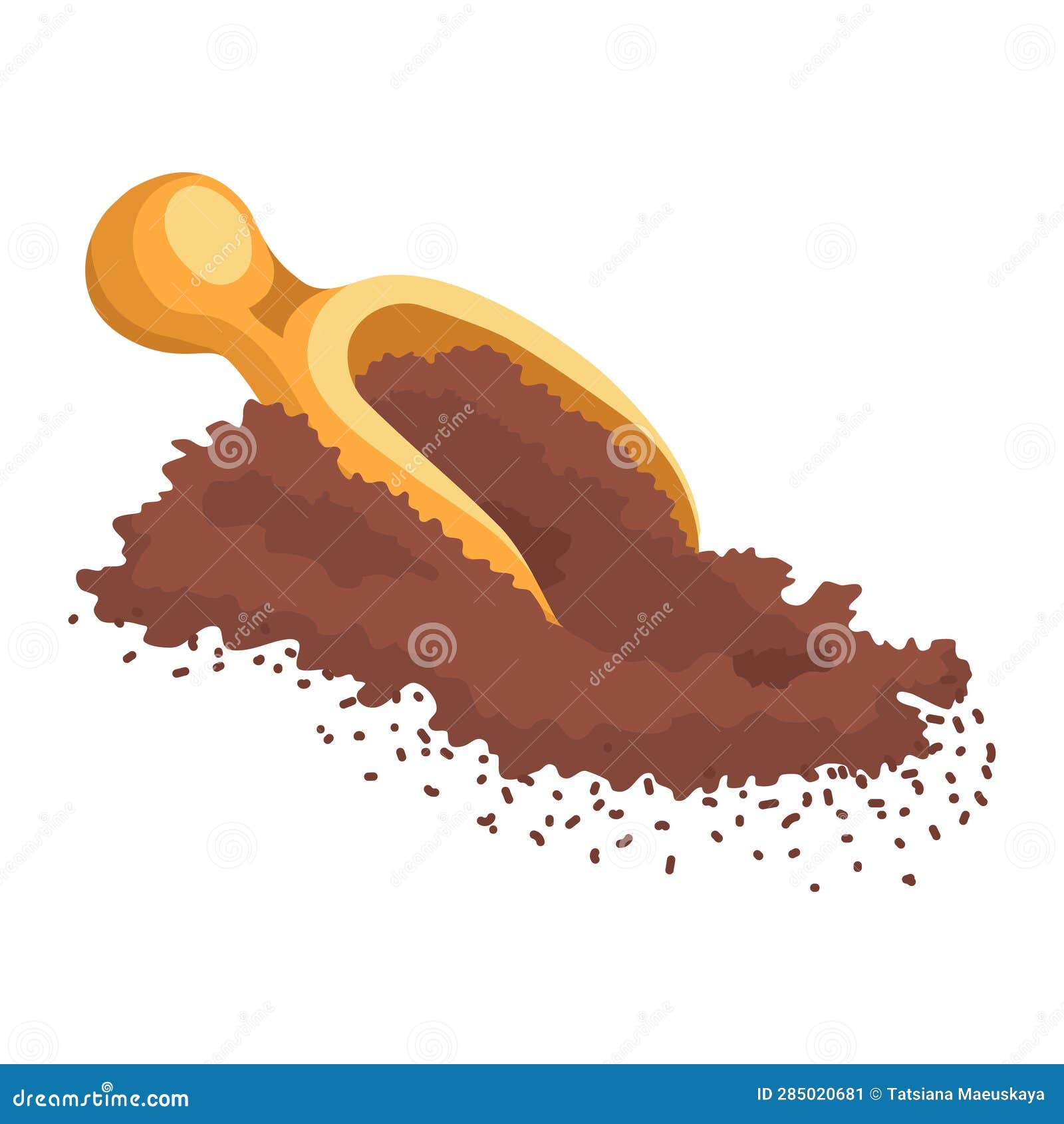 Ground Cocoa, Wooden Spoon of Cocoa Powder. Vector Illustration Stock ...