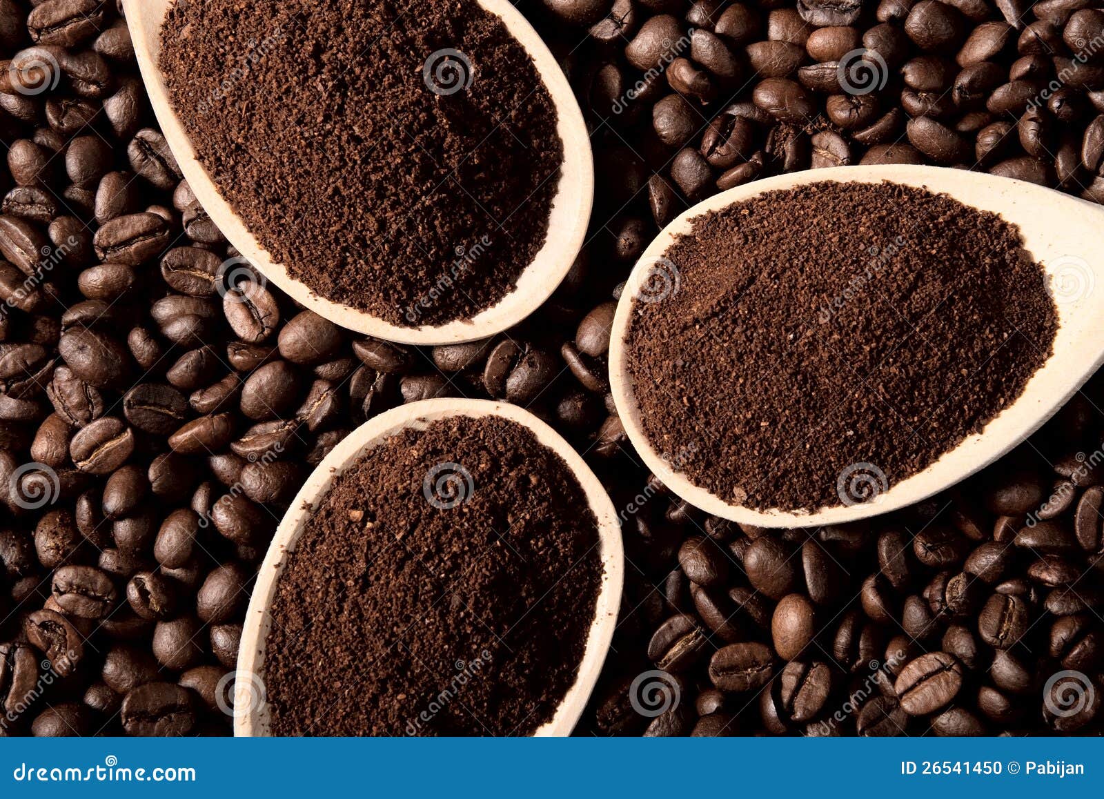Ground Coffee on Coffee Beans Stock Photo - Image of ground, ingredient ...