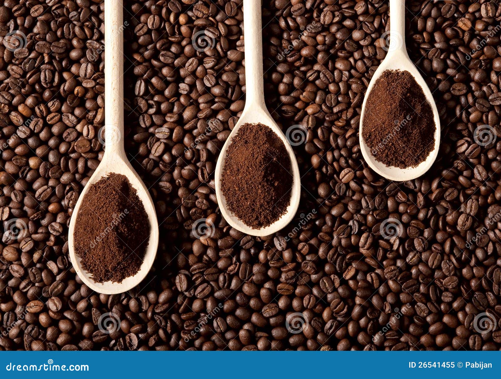 Ground Coffee on Coffee Beans Stock Image - Image of refreshment, crop ...