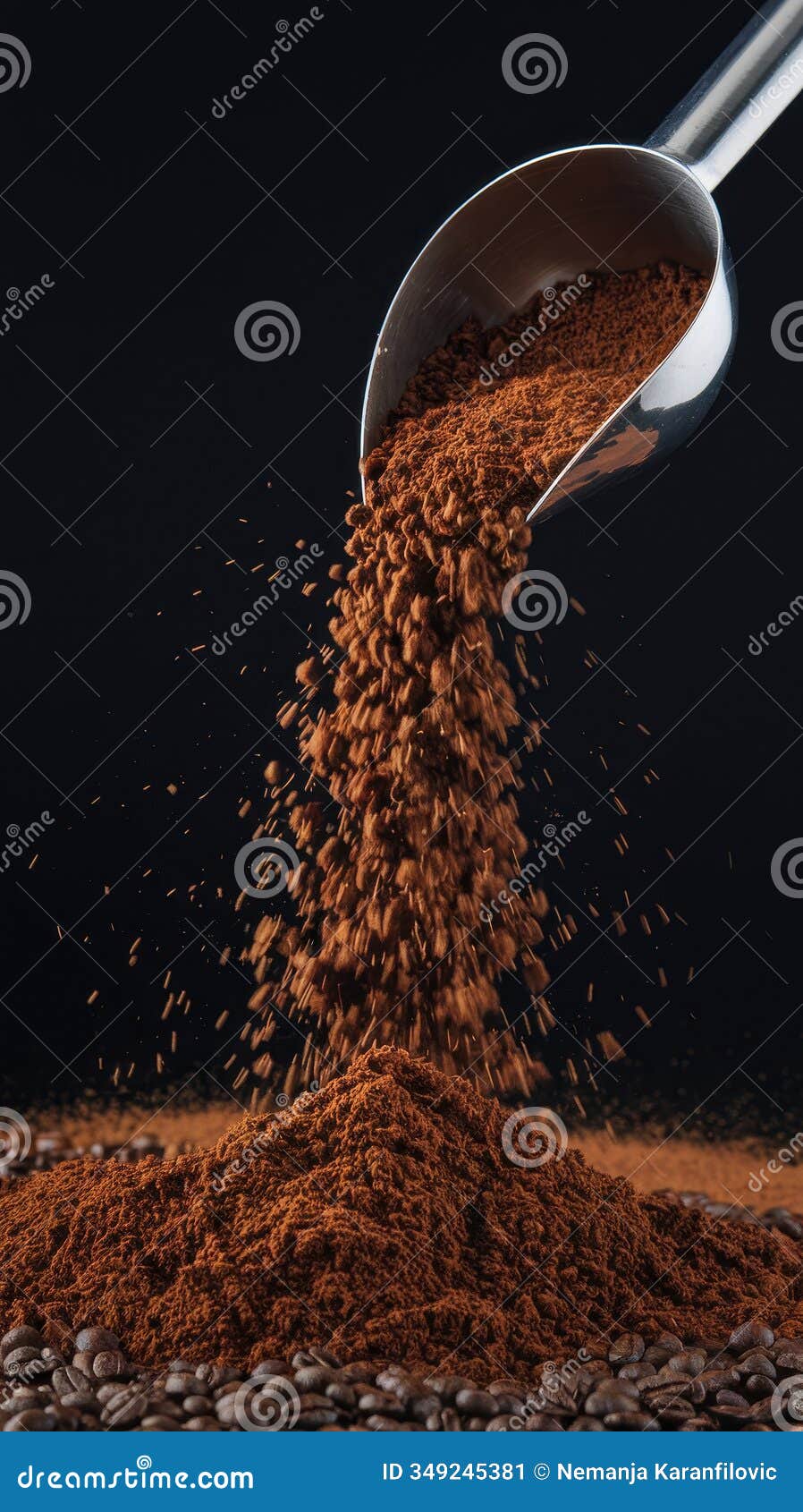 Ground Coffee Falling from Container with Dark Contrasting Background ...